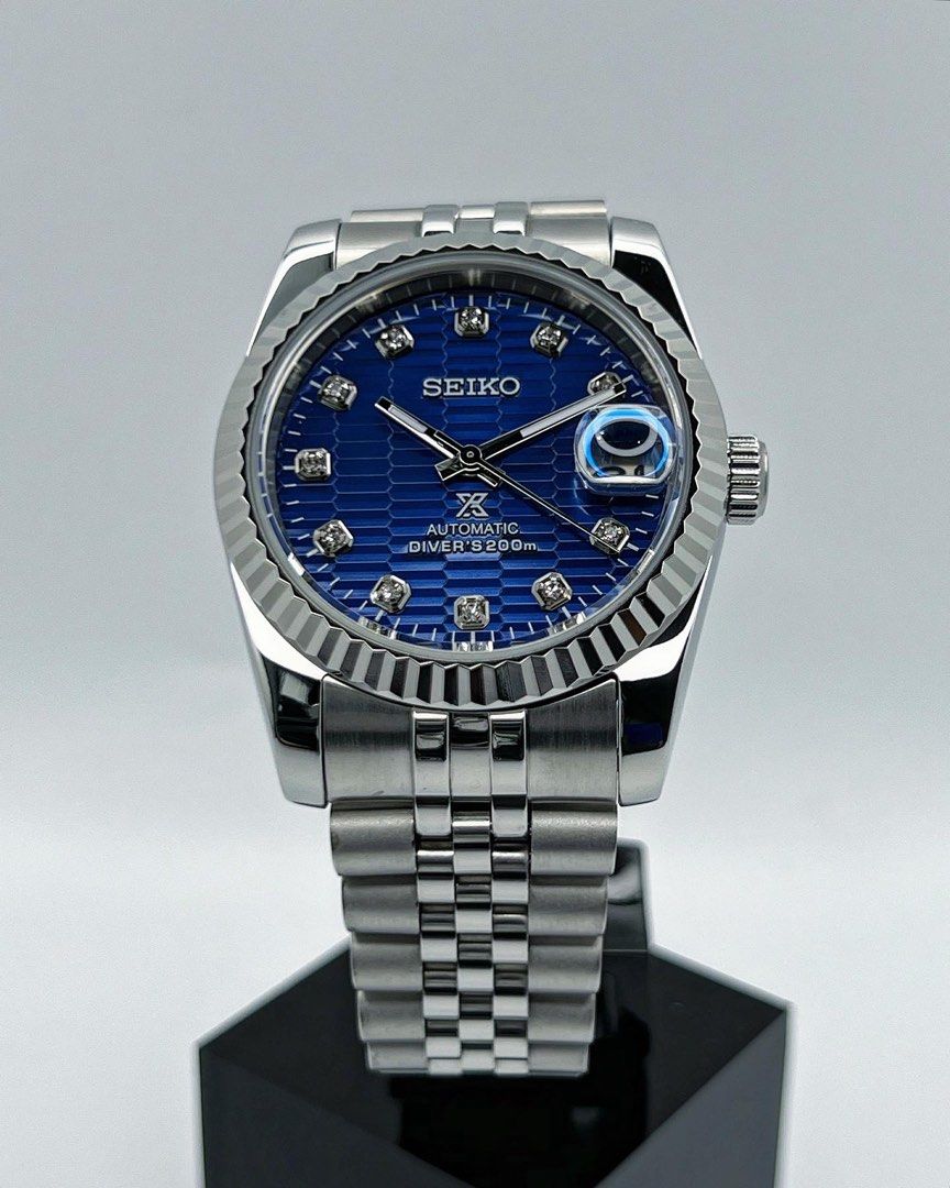 Custom Seiko Mod Blue Fluted Diamond DateJust in 36mm, Men's Fashion ...