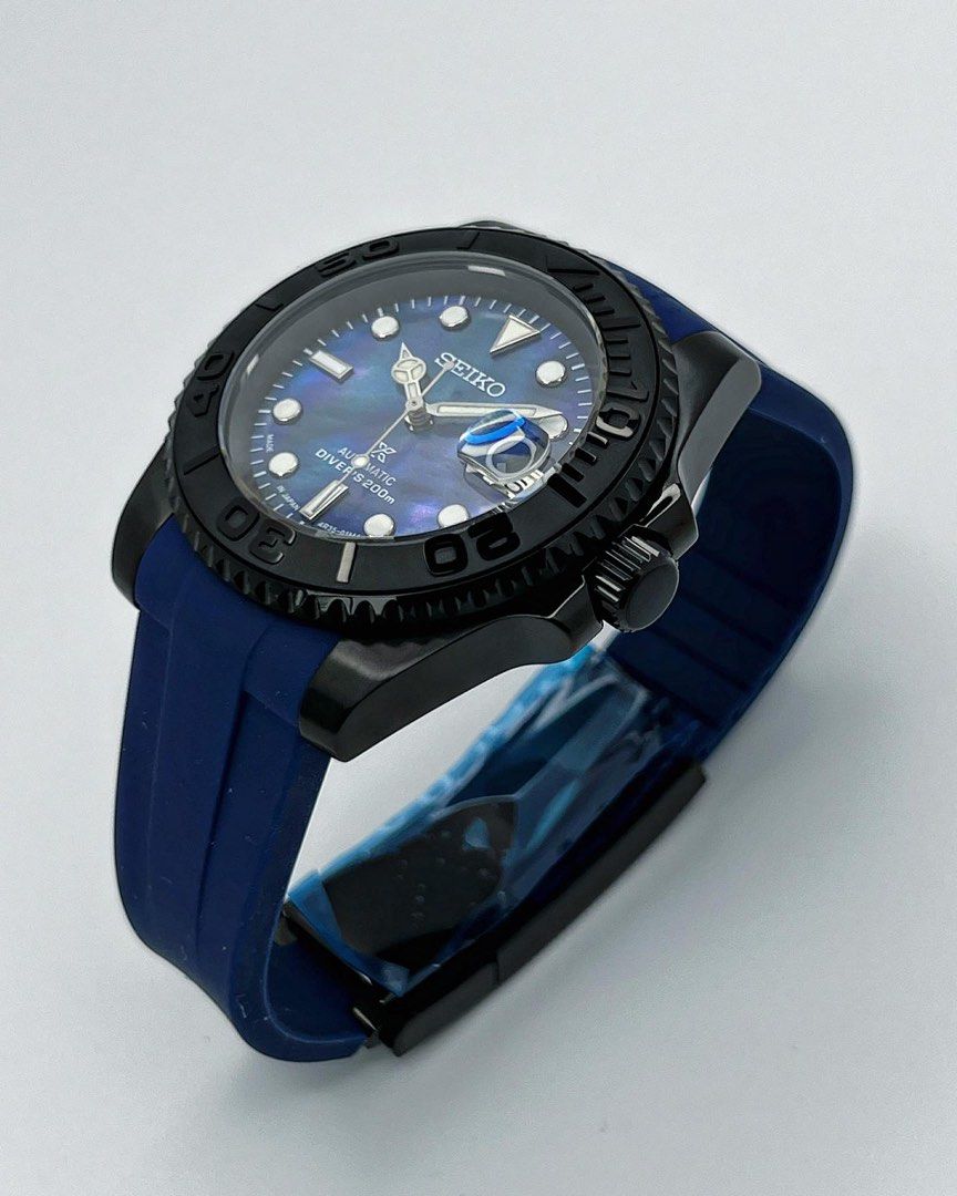 Custom Seiko Mod Blue Pearl Black Yachtmaster 40mm, Men's Fashion ...