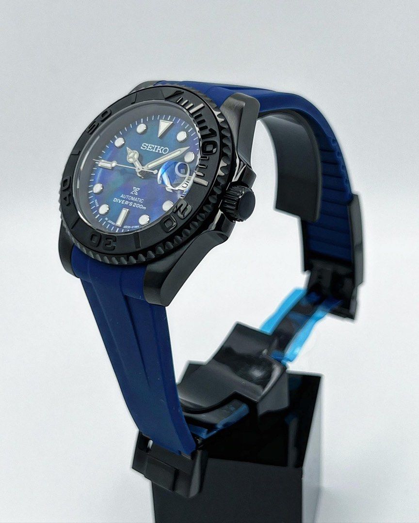 Custom Seiko Mod Blue Pearl Black Yachtmaster 40mm, Men's Fashion ...
