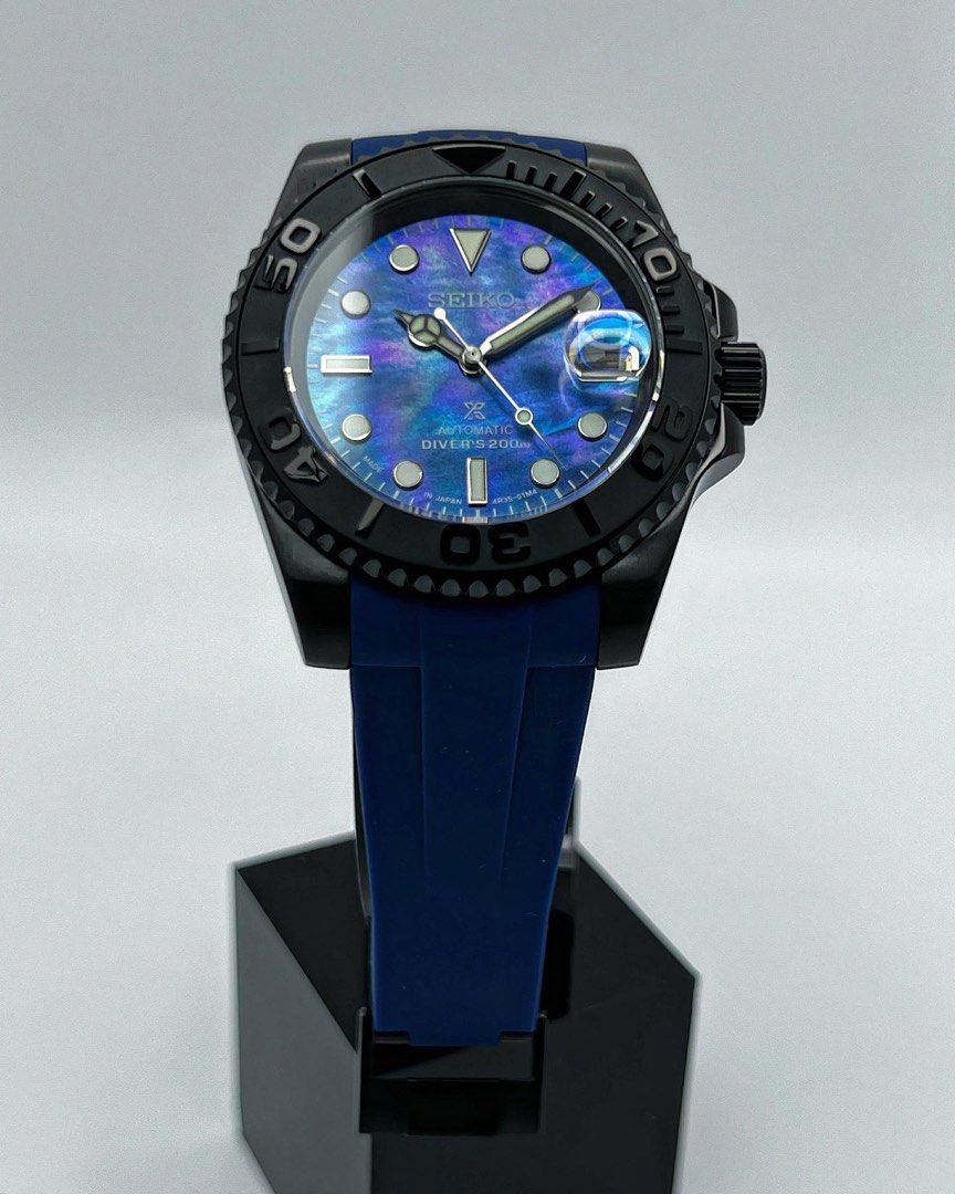 Custom Seiko Mod Blue Pearl Black Yachtmaster 40mm, Men's Fashion ...