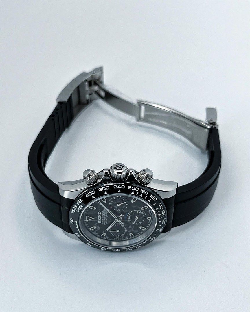 Custom Seiko Mod Carbon Daytona silver case, black metal endlink 39.5mm ...