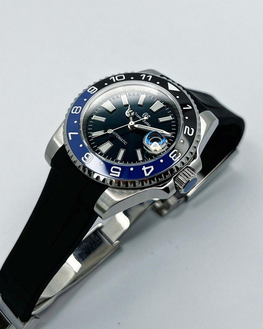 Custom Seiko Mod GS Dual-Time Batman Teal in 40mm on rubber, Men's Fashion, Watches ...