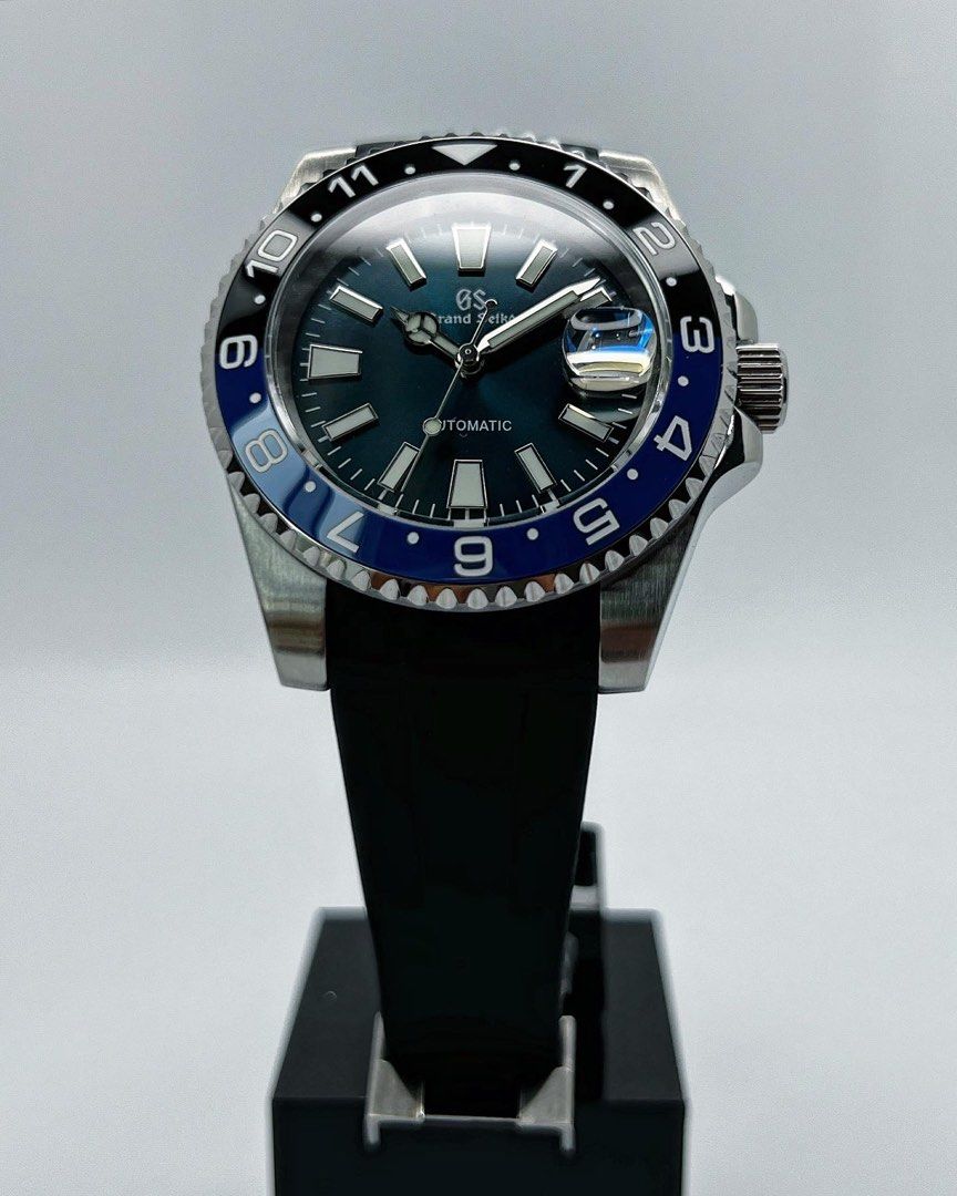 Custom Seiko Mod GS Dual-Time Batman Teal in 40mm on rubber, Men's ...