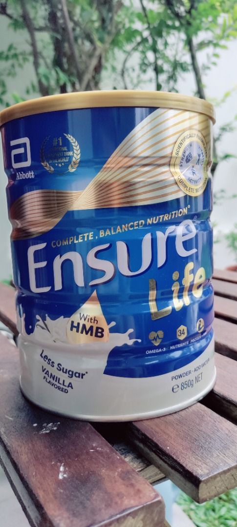 Ensure Life milk powder with HMB, Less Sugar, Vanilla, 850g, Health & Nutrition, Health ...