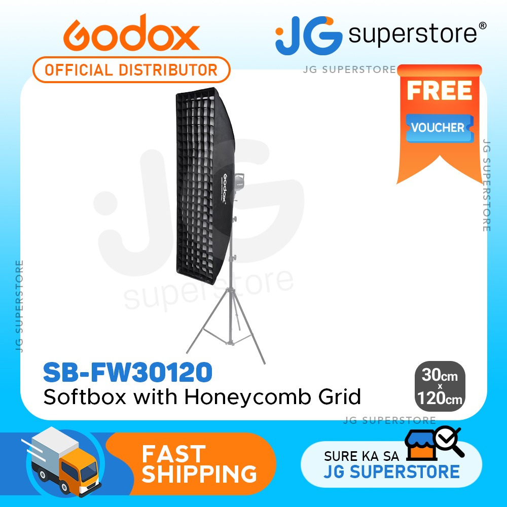 Godox SB-FW30120 30cm x 120cm Softbox Bowens Mount Ring with 12" x 48" Grid Honeycomb Strip Box ...