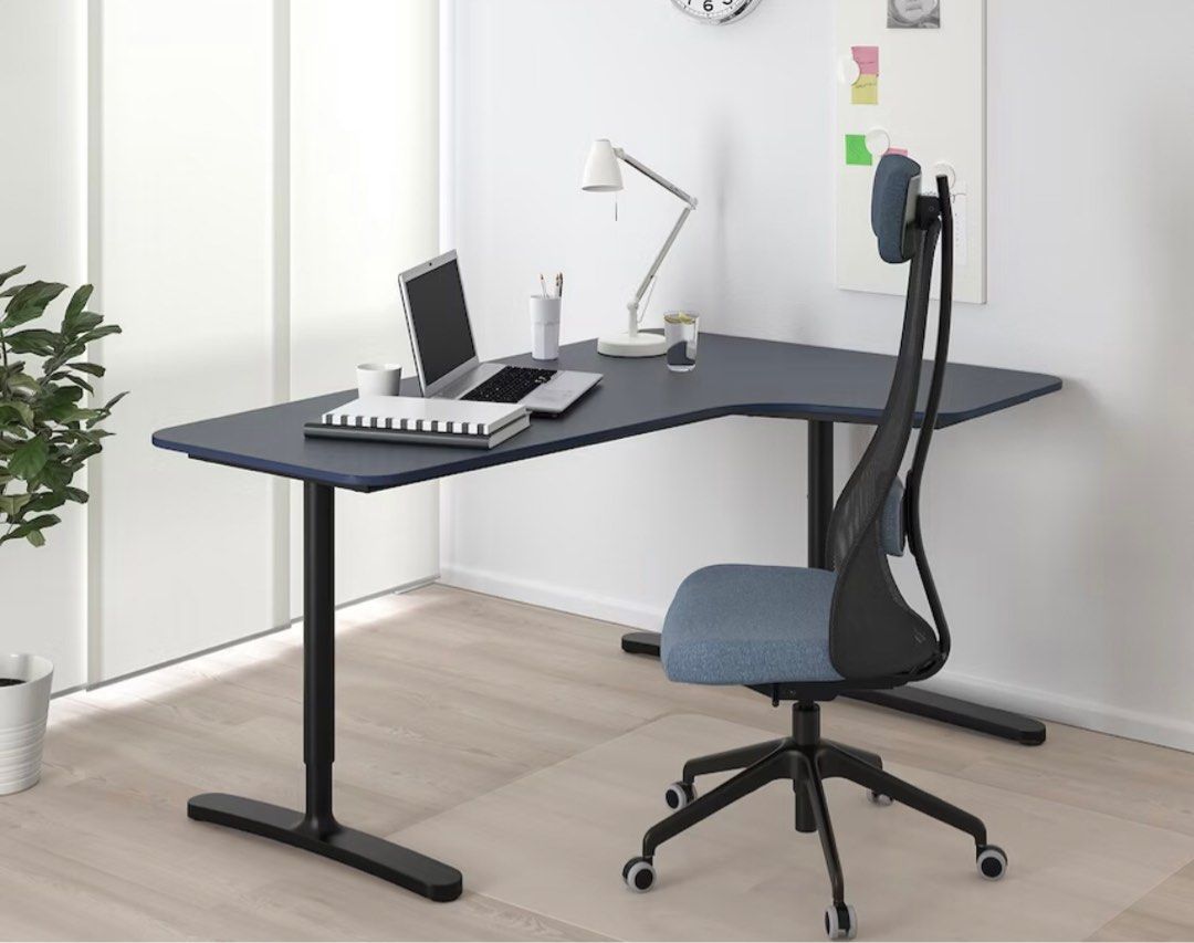IKEA Bekant Corner desk right, linoleum blue/black,, Furniture & Home ...