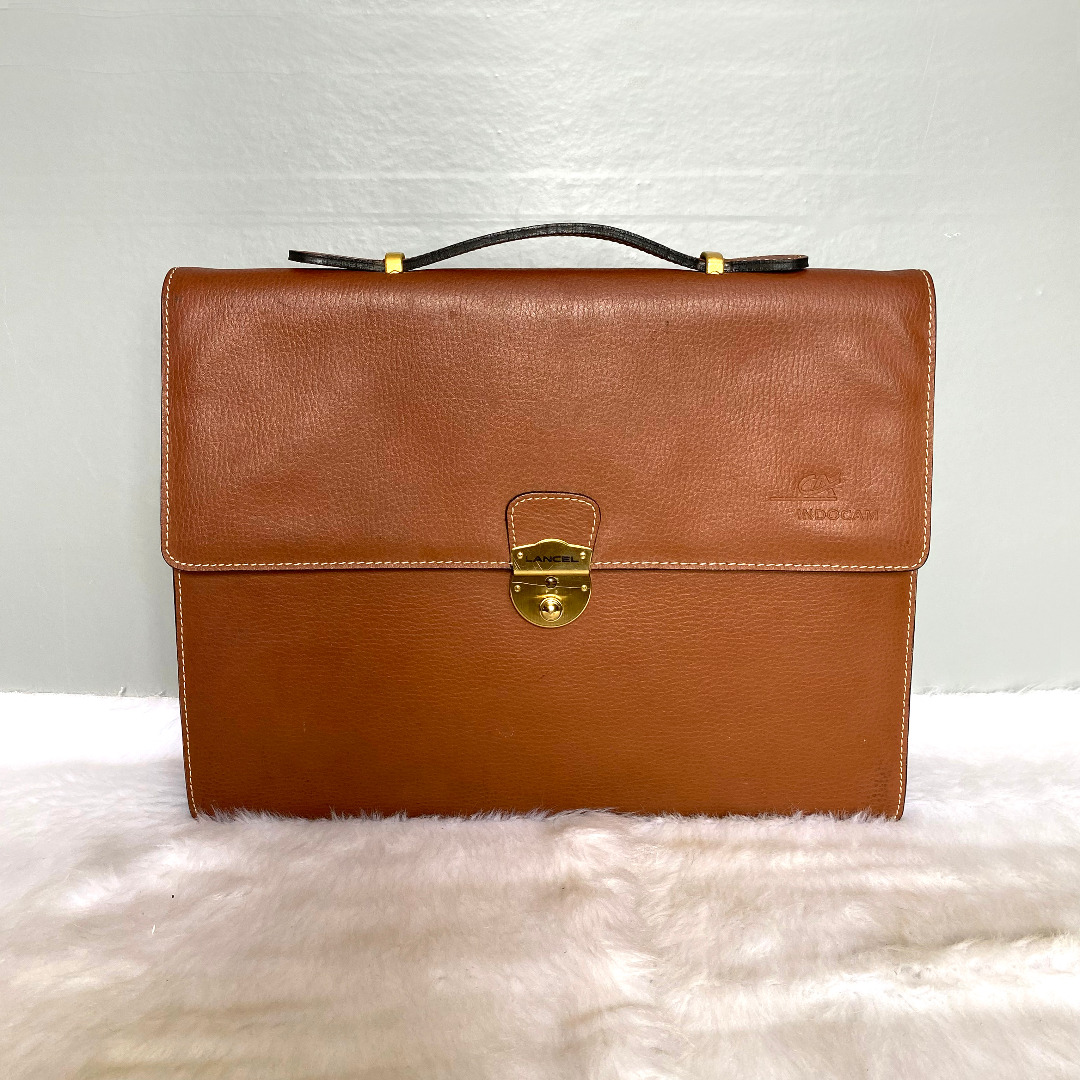 Lancel Vintage Brown Leather Document Bag Briefcase on Carousell