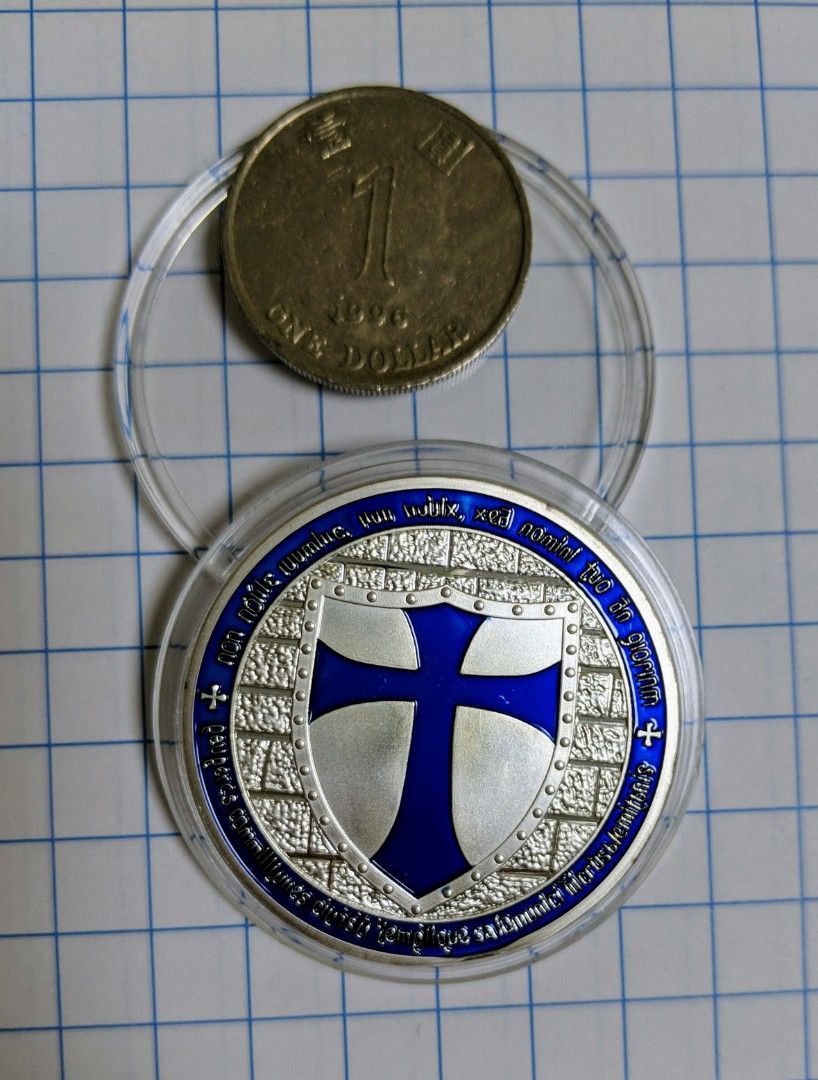 >>Large Masonic Knights Templar Silver Coin with blue Enamel ...