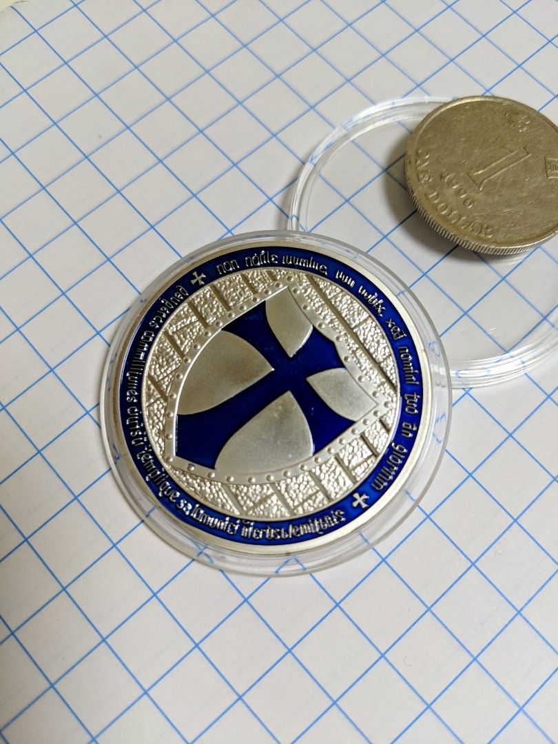 Large Masonic Knights Templar Silver Coin with Blue Enamel. Freemasonry ...