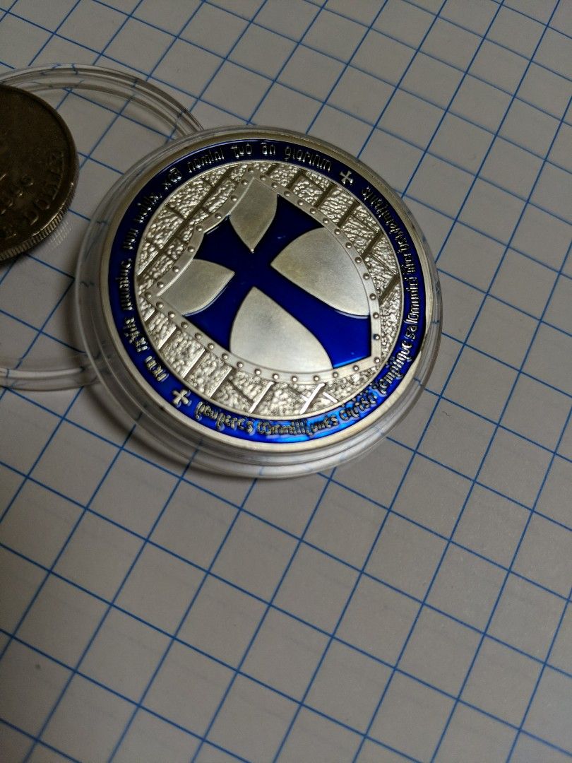 >>Large Masonic Knights Templar Silver Coin with blue Enamel ...