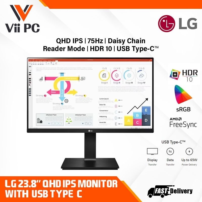LG 24QP750 / 24QP750-B / 23.8'' QHD IPS Monitor with USB Type-C™B AND ...