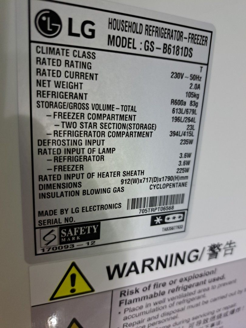 Lg side by side by Refrigerator Fridge inverter 613L net warranty 2months, TV & Home Appliances ...