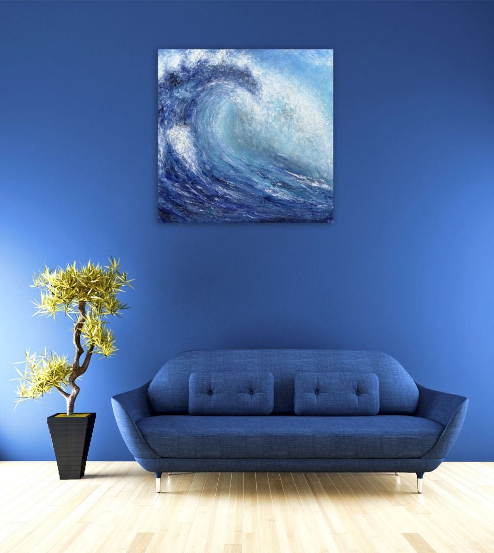 Lukisan Kanvas Acrylic 100% Asli 40x40-The Ocean Waves, Desain & Kerajinan Tangan, Karya Seni di ...