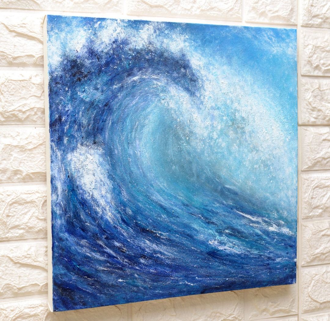 Lukisan Kanvas Acrylic 100% Asli 40x40-The Ocean Waves, Desain & Kerajinan Tangan, Karya Seni di ...