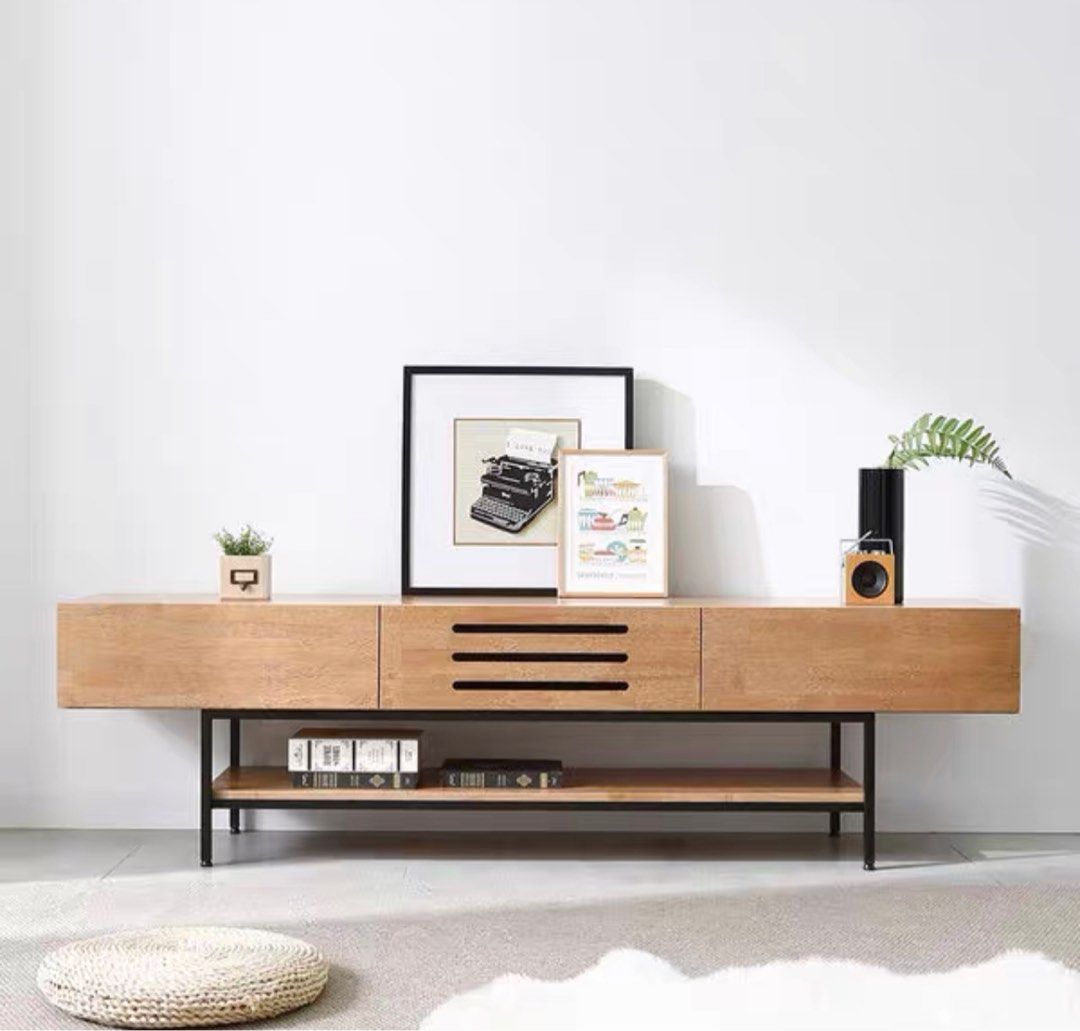 MANORE Industrial Solid Wood TV Console, Furniture & Home Living ...