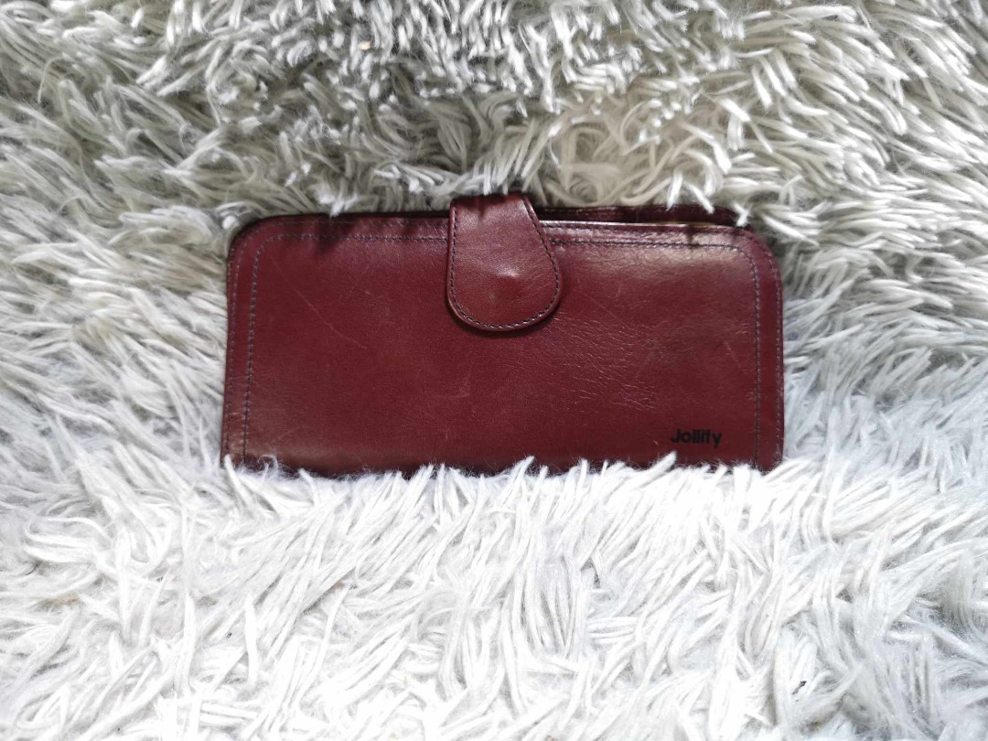 Maroon Leather Card & Coin Compartments Long Wallet, Women's Fashion ...