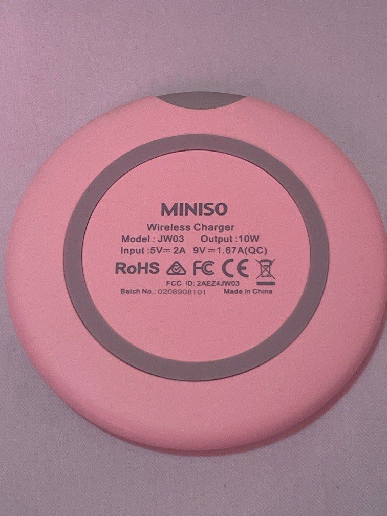 Miniso Pink Wireless Charger, Mobile Phones & Gadgets, Mobile & Gadget ...