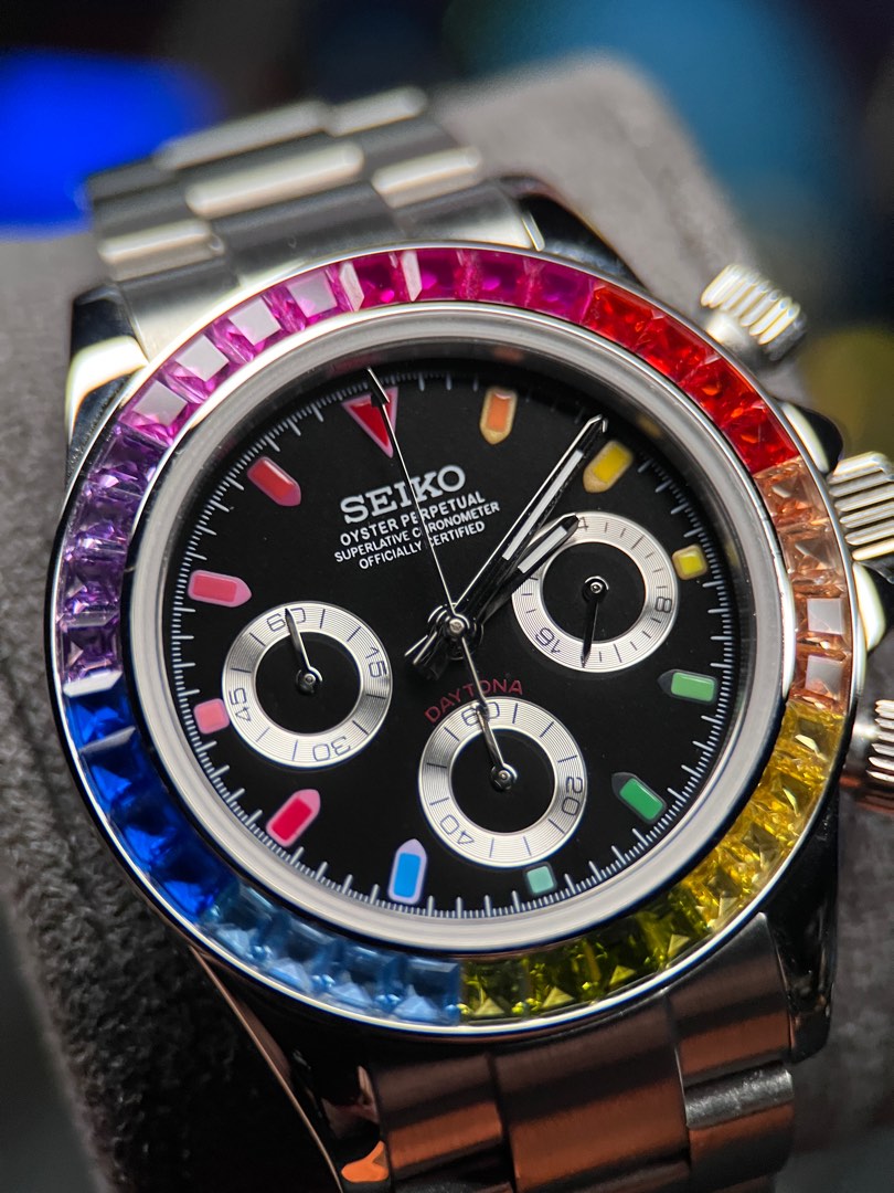 [MOD] Seiko Silver Rainbow Daytona with VK63 Quartz Movement, Men's ...
