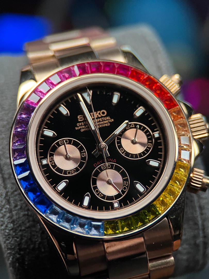 [MOD] Seiko Rose Gold Rainbow Daytona with VK63 Quartz Movement, Men's ...