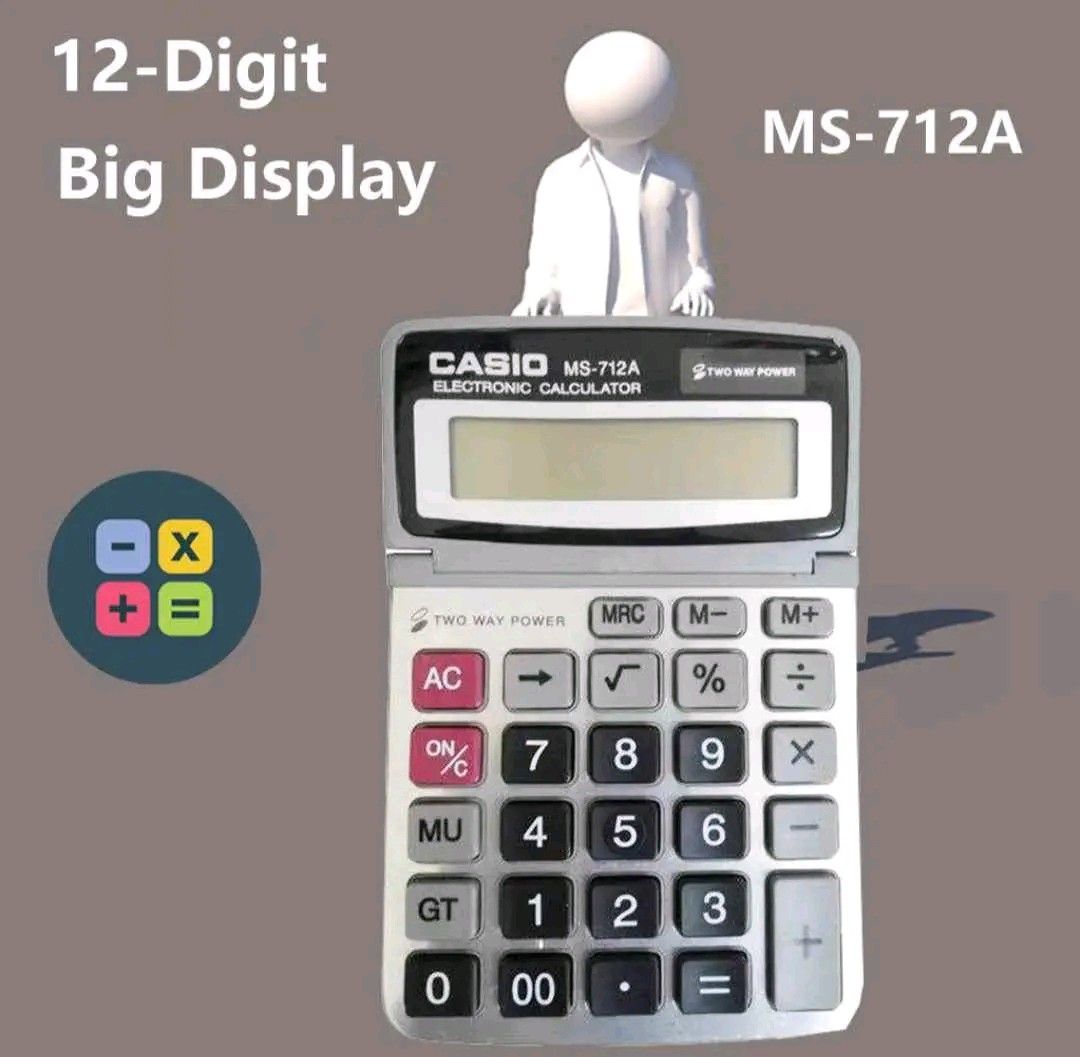 Ms-712a Casio Electronic Calculator 12-digit Two Way Power, Computers