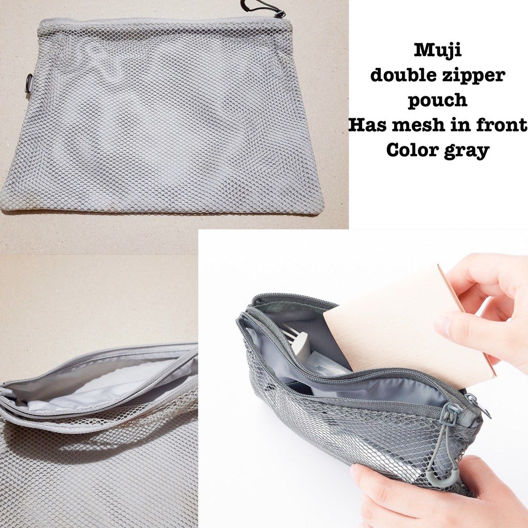 Muji gray double zipper pouch on Carousell