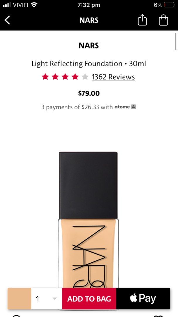 NARS Light reflecting foundation FIJI, Beauty & Personal Care, Face ...