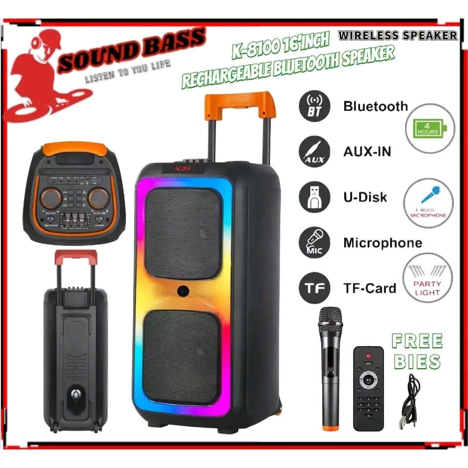 NDR-1095 8"X2 Inch Portable Part Karaoke Wireless Bluetooth Speaker Output on Carousell