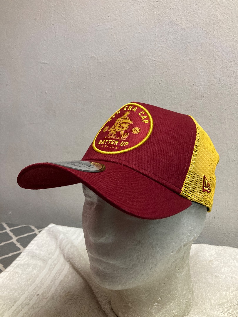 New Era Trucker Batter Up Patch Red Yellow Cap, Men's Fashion, Watches ...