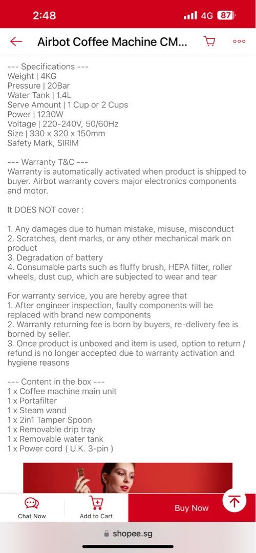 Norvia coffee machine CM8000 red ultra slim compact expresso coffee ...