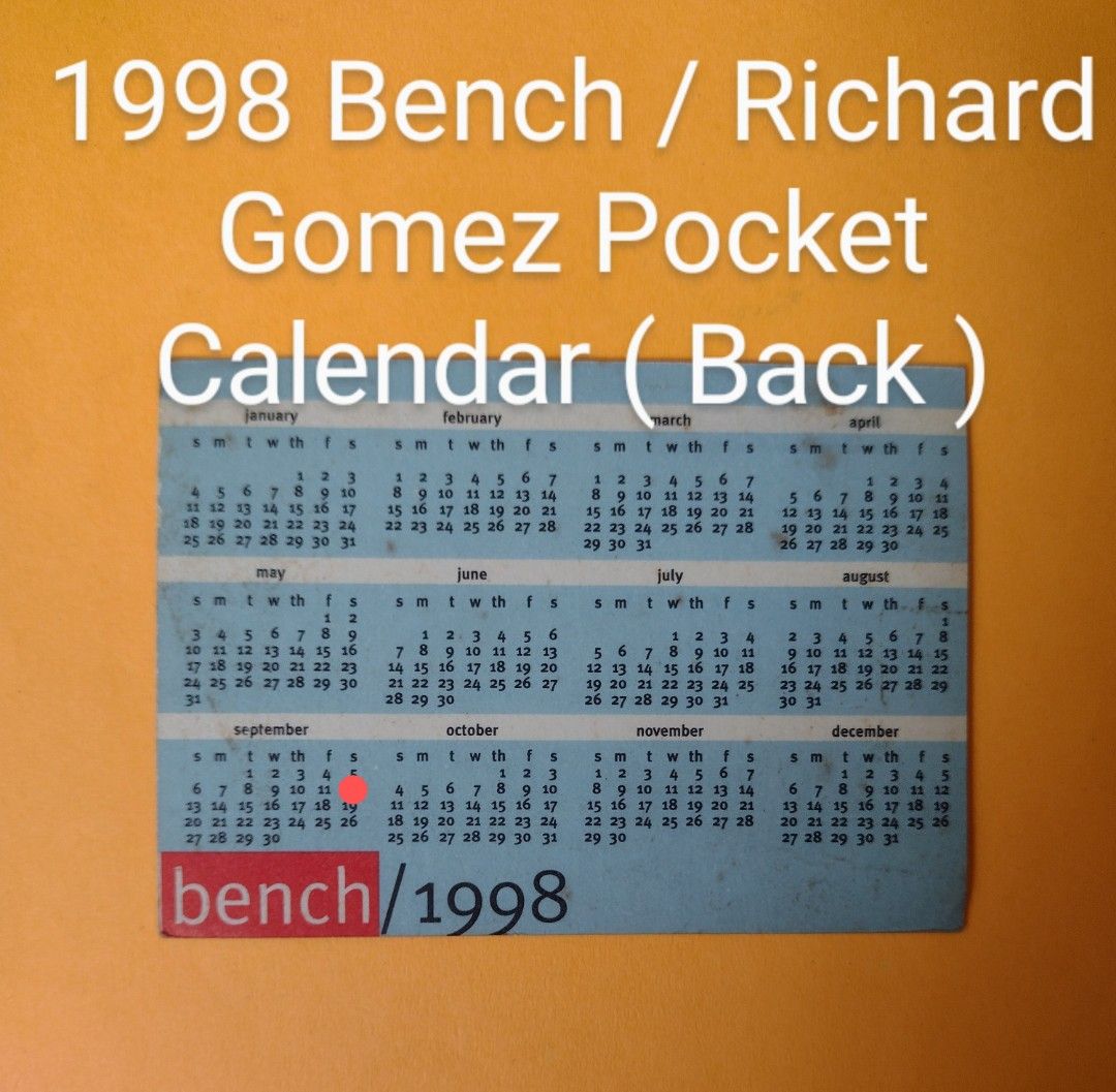 Philippines Ephemera : Coca-Cola Card ( Filipina Girl ) , Bench 1998 Pocket Calendar ( Richard ...