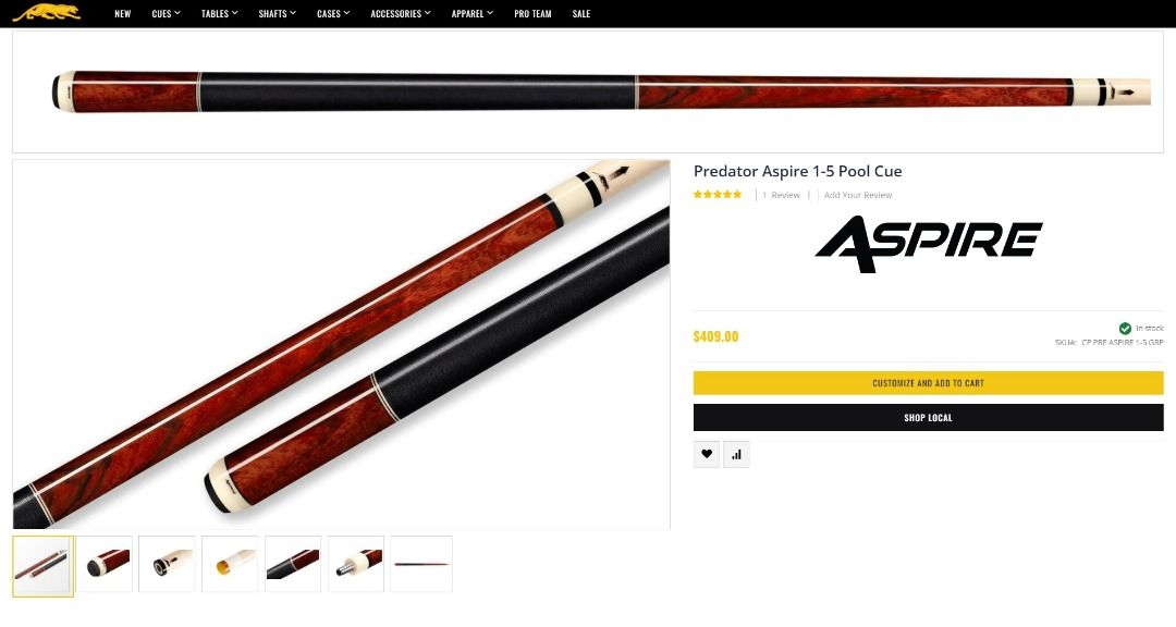 Predator Aspire 1-5 Pool Cue, Sports Equipment, Sports & Games ...