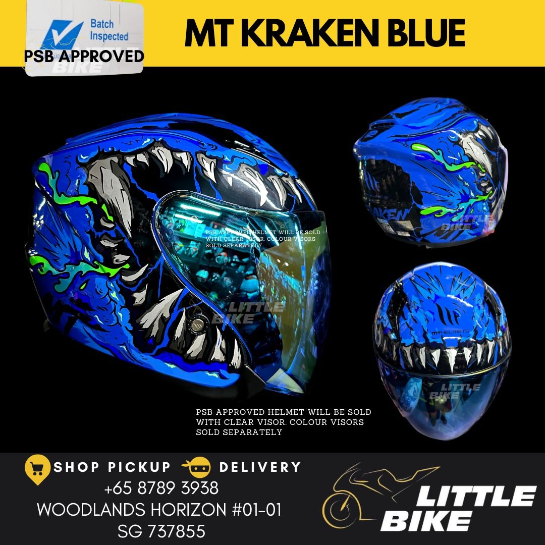 PSB Approved MT Kraken Blue Avenue limited edition open face motorcycle ...