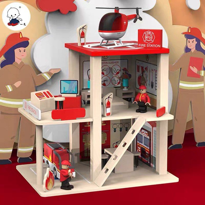 [Ready Stock] Wooden Fire Station Police Station Toy Montessori ...