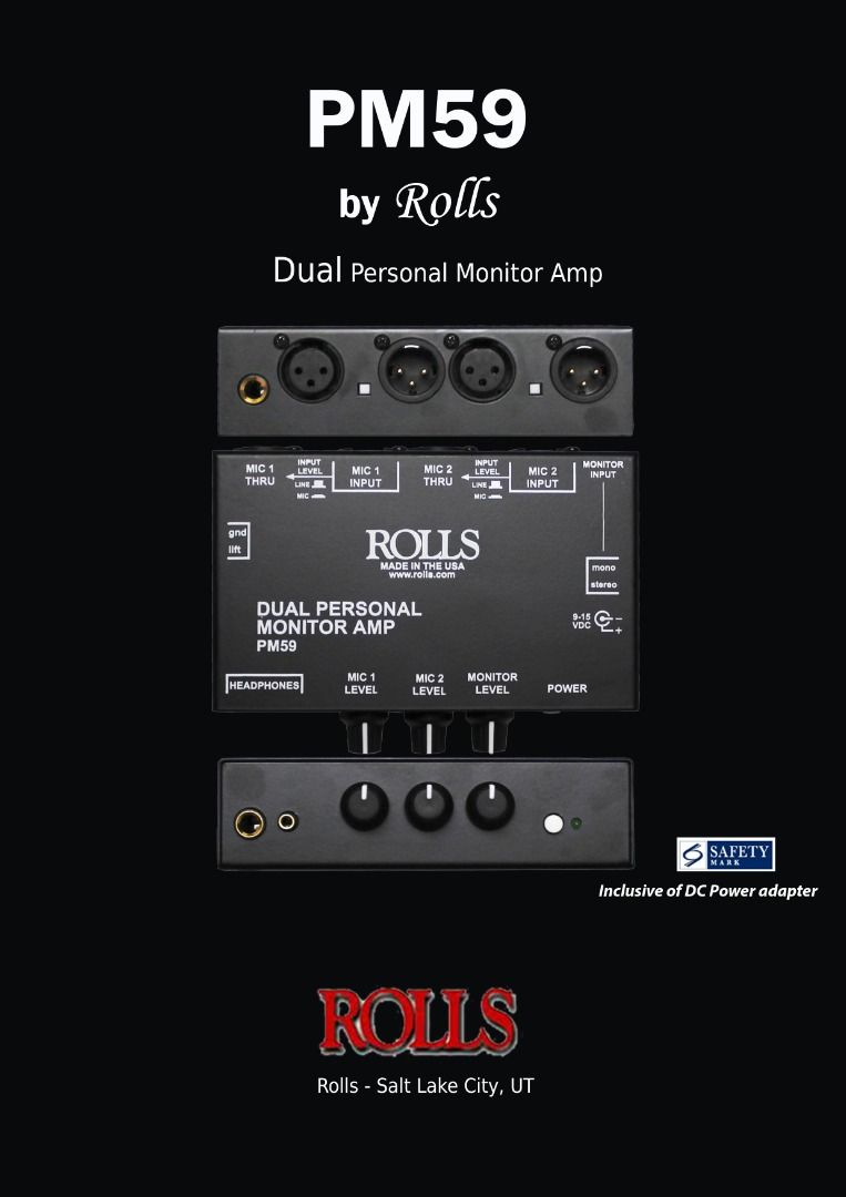 Rolls PM59 Dual Personal Monitor Amp with Safety Mark power adapter ...