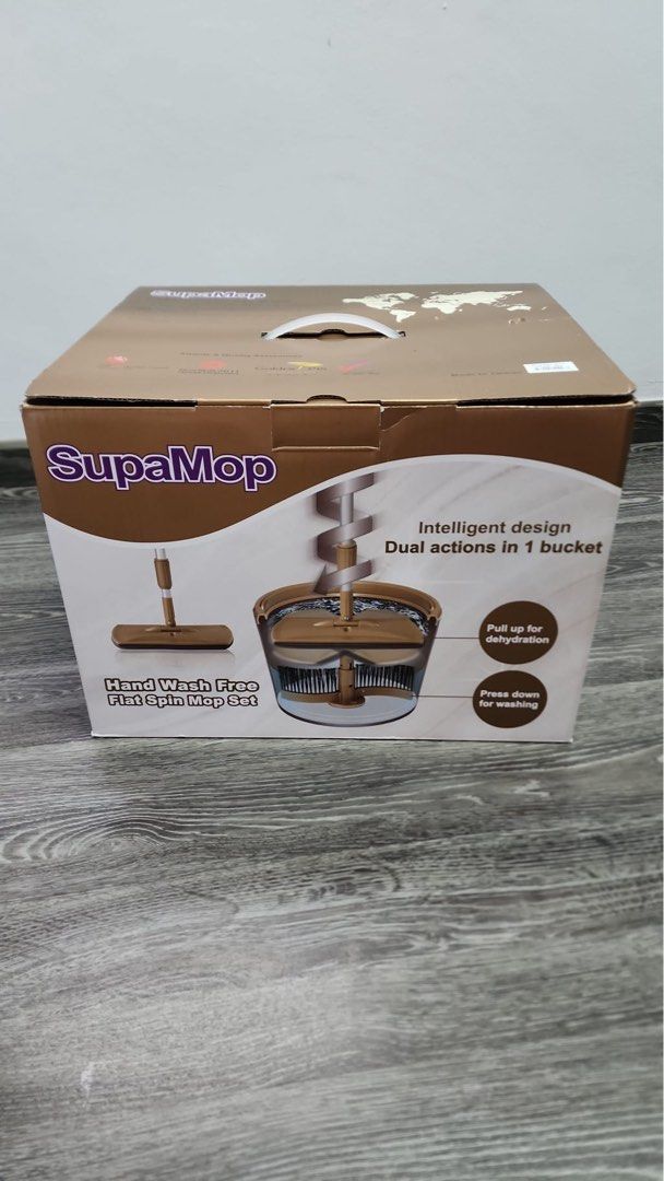 Supa mop convenient flat spin mop set, Furniture & Home Living ...