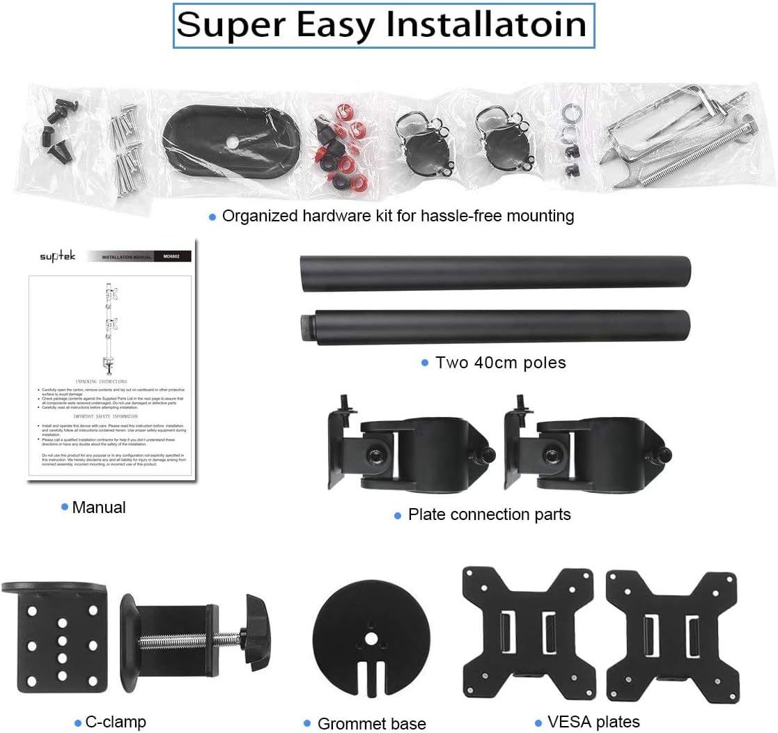 Suptek Dual LED LCD Monitor Stand up Desk Mount for 2 / Two Screens up ...