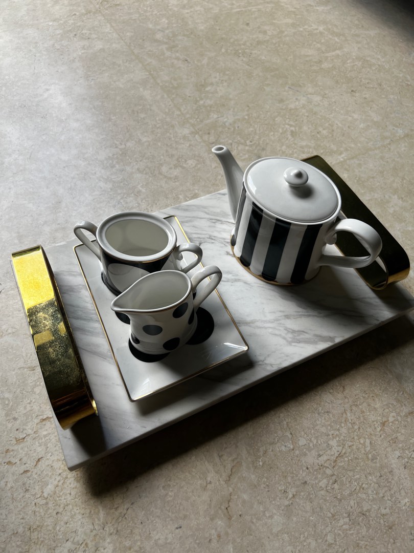 Teapot Set with marble tray, Furniture & Home Living, Kitchenware ...