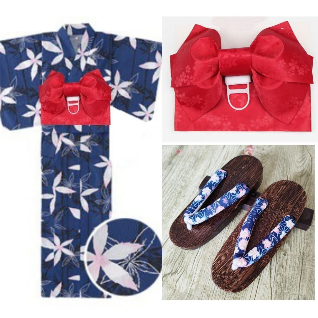 Yukata 4 Piece Set (Blue/Red) with Geta Uniqlo Japanese Traditional ...