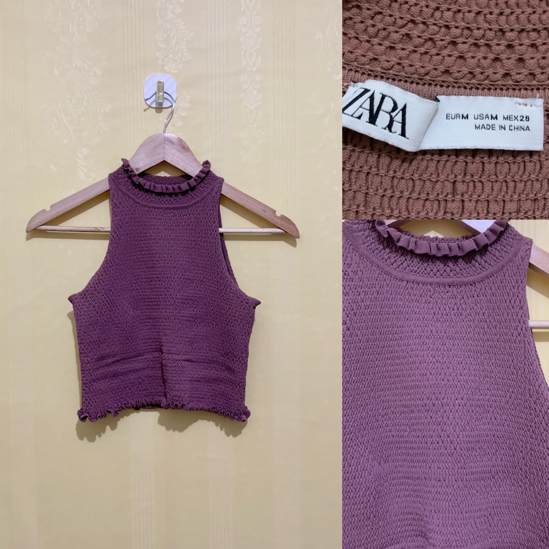 Zara smocked knit top, Women's Fashion, Tops, Blouses on Carousell