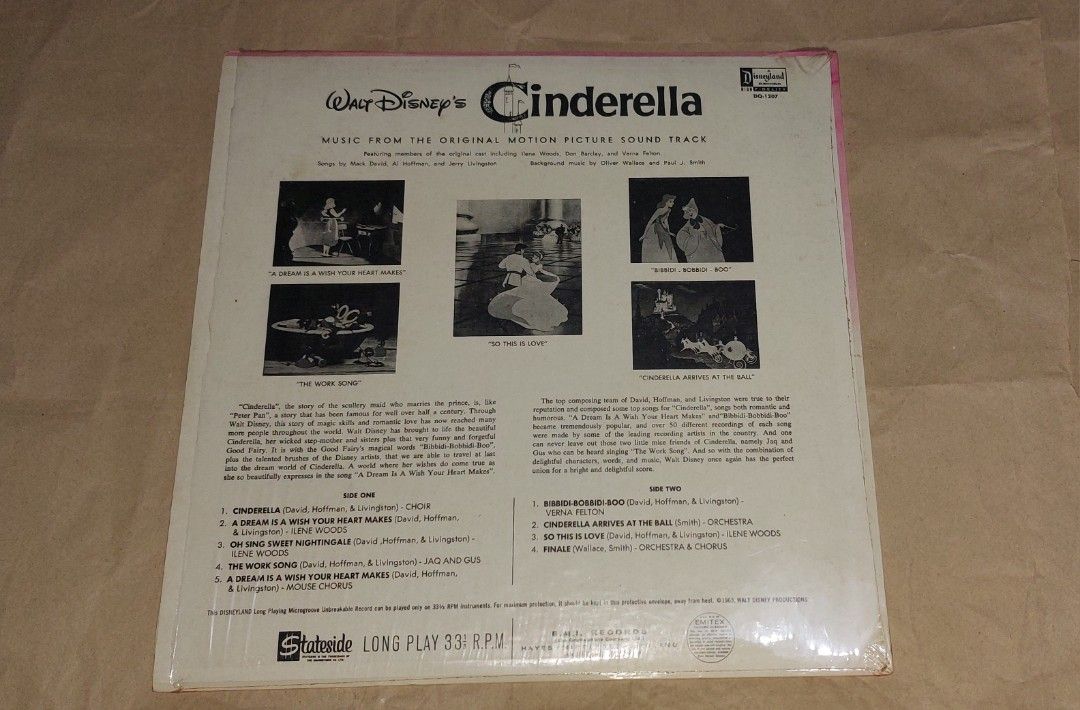 1959 Walt Disney's Cinderella Soundtrack Collectible Vinyl Record Plaka ...
