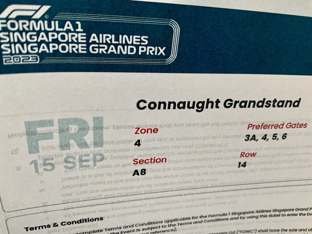 2023 F1 Singapore GP Sunday Tickets - Connaught Grandstand, Tickets ...