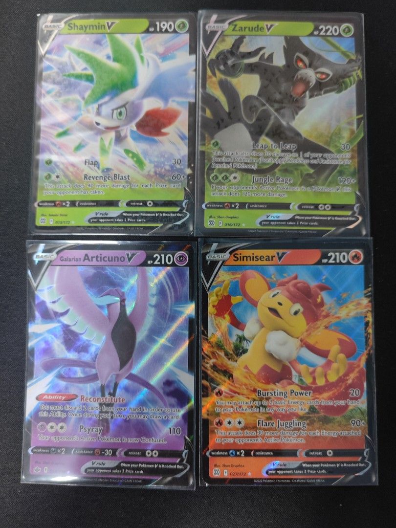 Shaymin V - 013/172 Zarude V - 016/172 Galarian Articuno V - 058/198 Simisear V - 027/172 brs bs ...