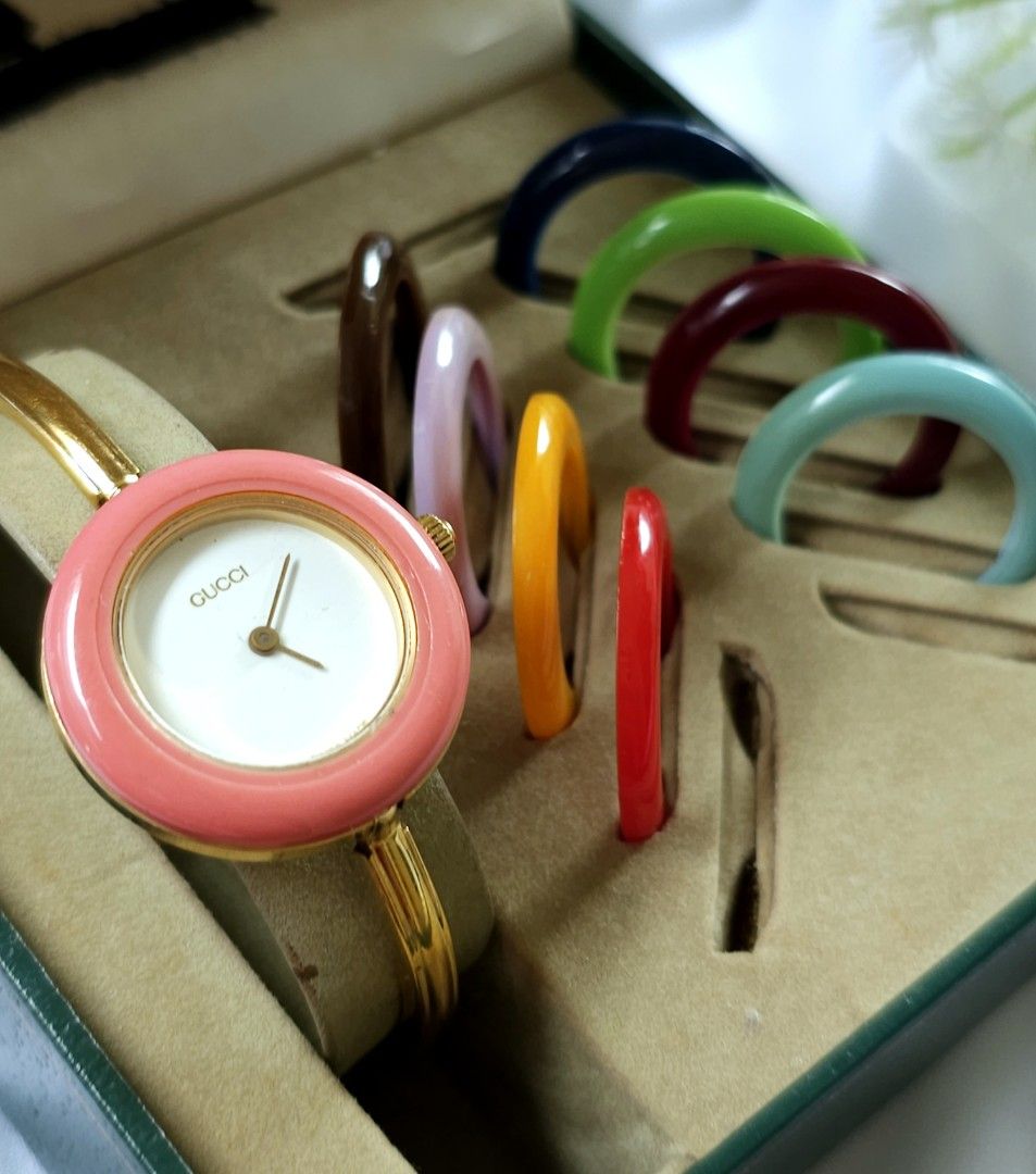 Authentic GUCCI Interchangeable Bezel Bangle Watch, Women's Fashion ...