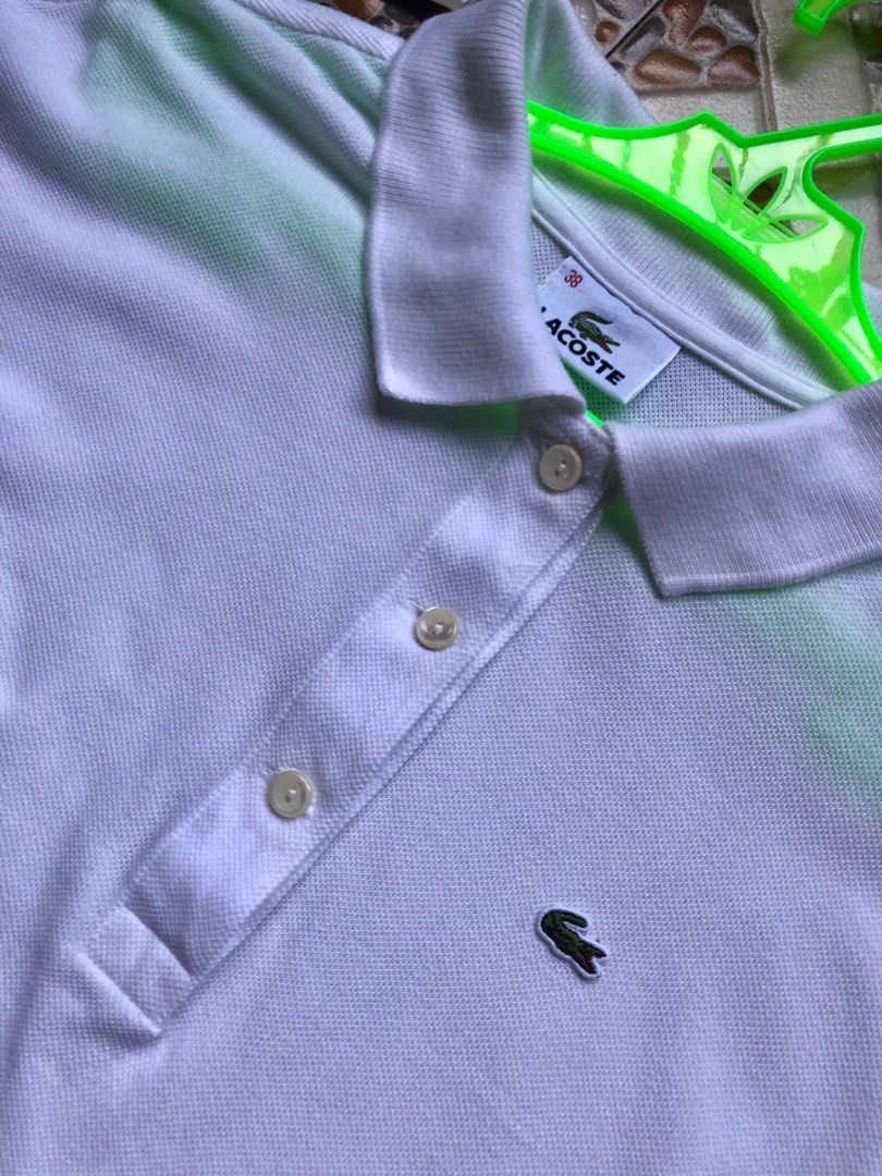 Authentic Lacoste Plain White Polo Shirt 3 Buttons, Women's Fashion ...