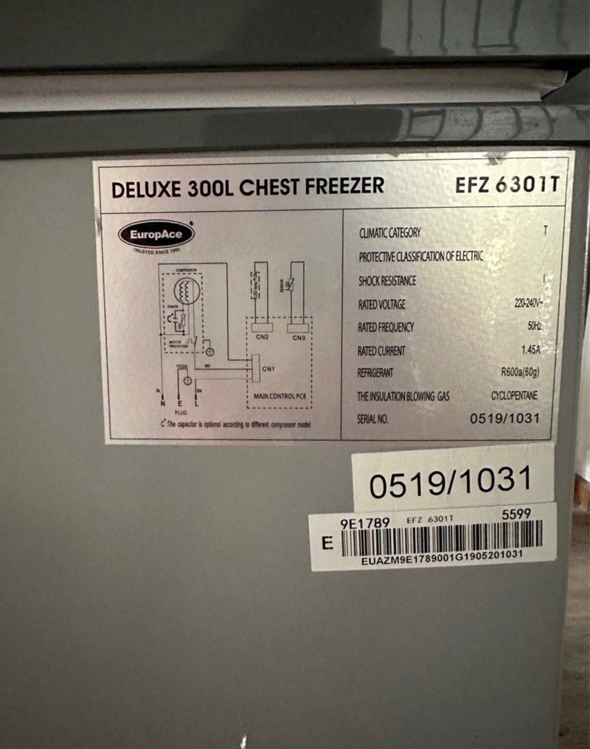 Big Chest Freezer 300L EuropAce deluxe, TV & Home Appliances, Kitchen ...
