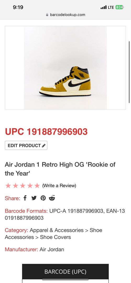 BISA COD / REKBER , AIR JORDAN 1 RETRO HIGH ROOKIE OF THE YEAR GOLD ...
