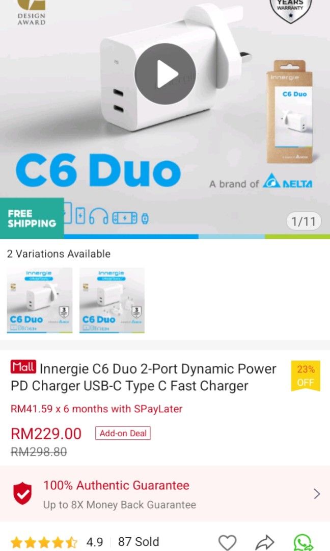 C6 Duo New 63W USB-C Power Adapter, TV & Home Appliances, Electrical ...