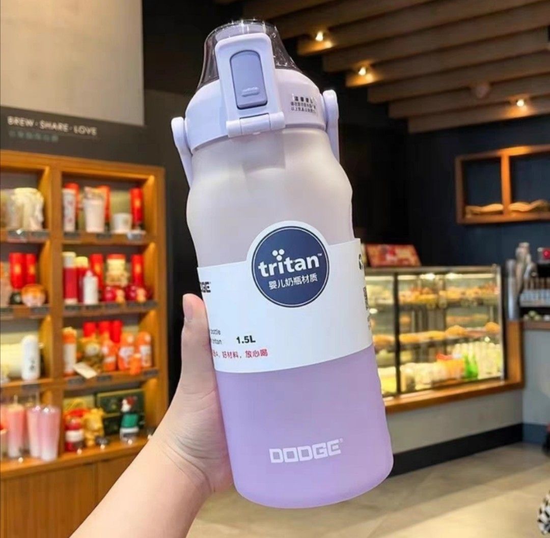 Dodge Tritan with Straw Drinking Bottle 1.5L Purple/Black/White Single Pack, Furniture & Home ...