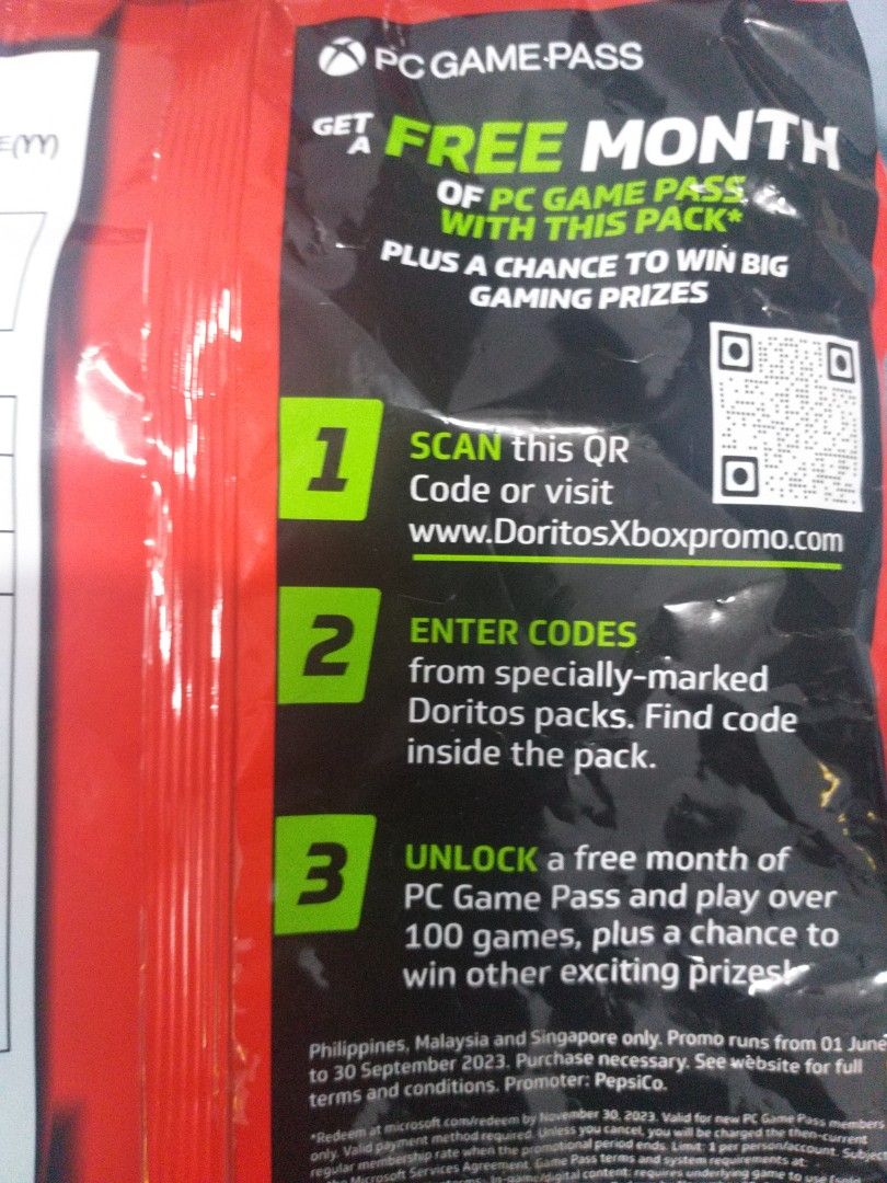 Doritos Free Month Of Pc Gamepass Xbox (Code), Video Gaming, Video ...