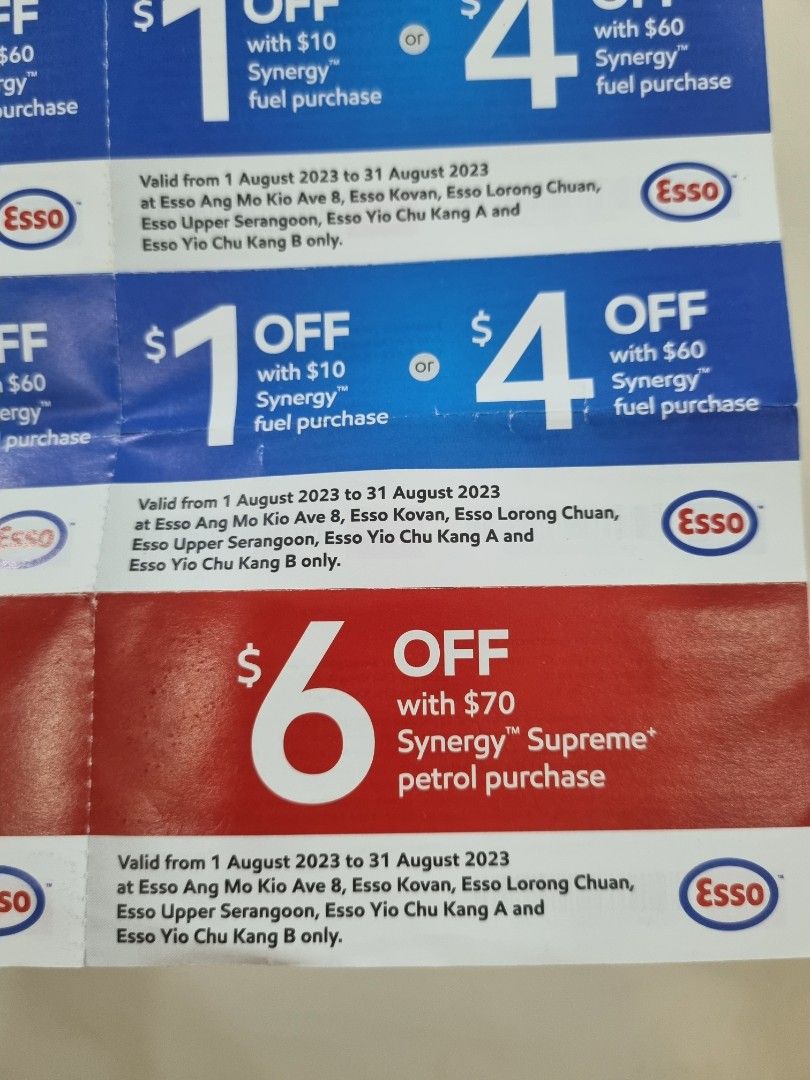 Esso Petrol Coupons, Tickets & Vouchers, Vouchers on Carousell